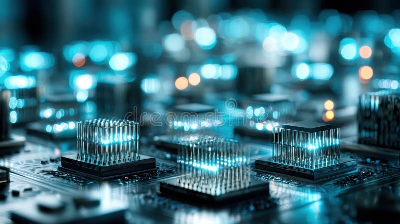 Quantum Computer Chips Illuminated in a Vibrant Blue Atmosphere ...
