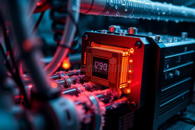 Close-up of Quantum Computer Displaying Red Digital Readout, Generative ...