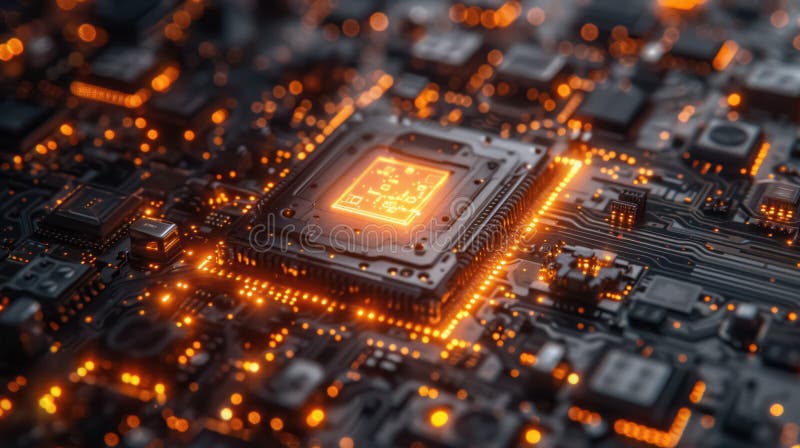 Quantum Computer Concept with CPU Processor Stock Illustration ...