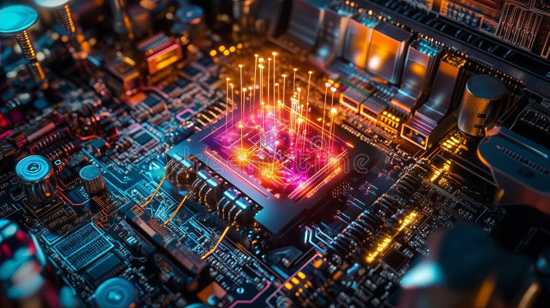 Quantum Computer Core with Pulsating Light Beams Stock Illustration ...