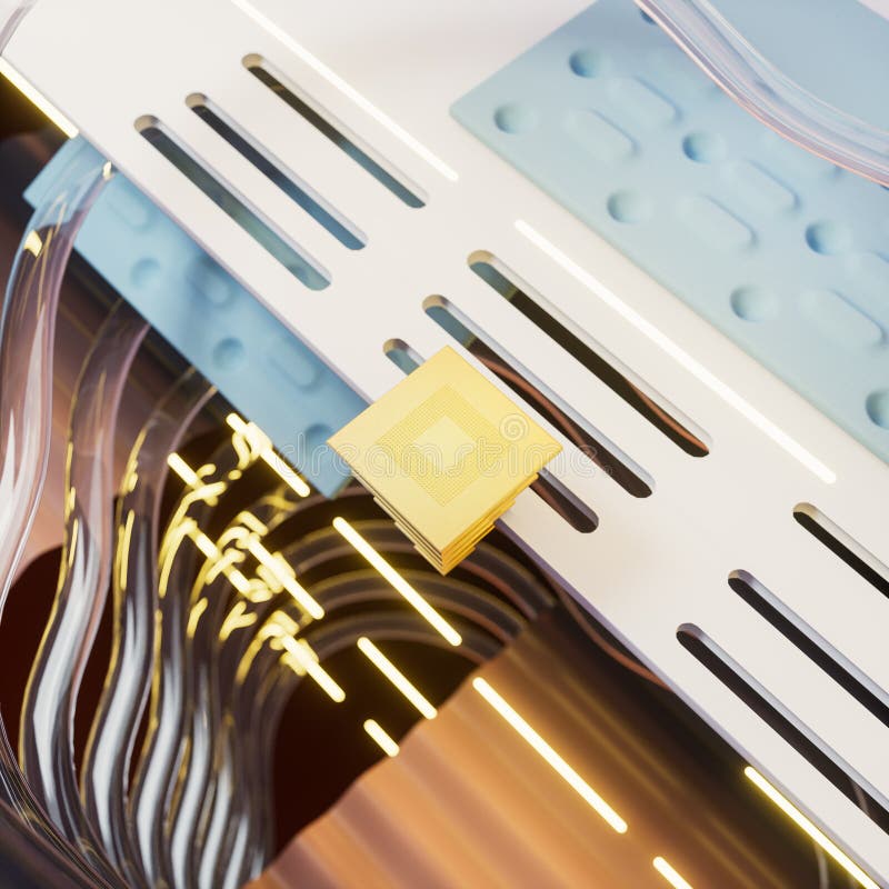 Quantum Computer CPU Processor. Innovative Computer AI Chip. 3d Render ...