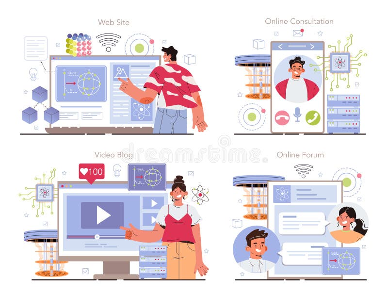 Quantum Computer Developing Online Service or Platform Set Stock Vector - Illustration of vector ...