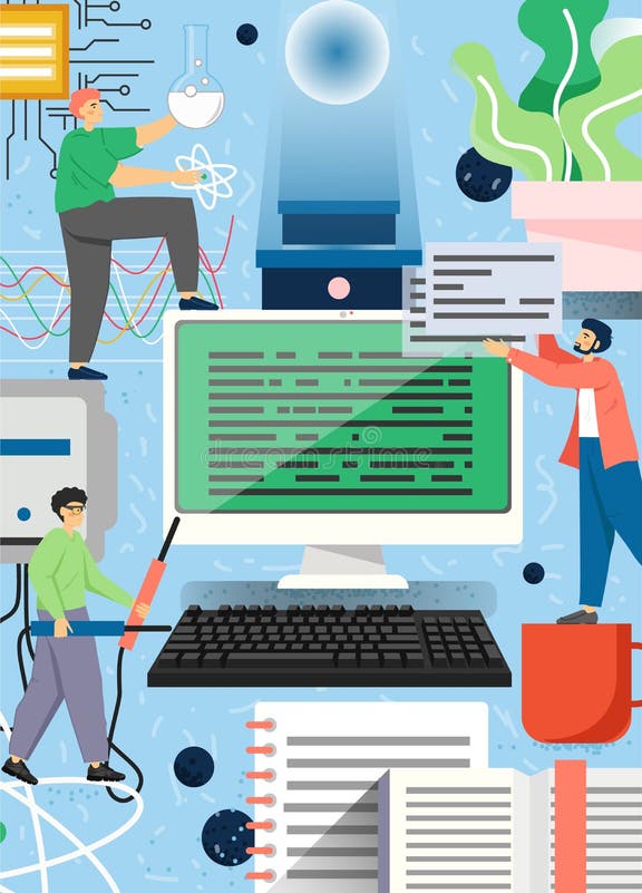 Quantum Computer Engineering Vector Poster Design Template Stock Vector ...