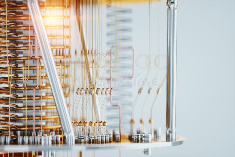 Quantum Computer, Gold Silver Mechanism Close-up, Soft Focus. Mechanism ...