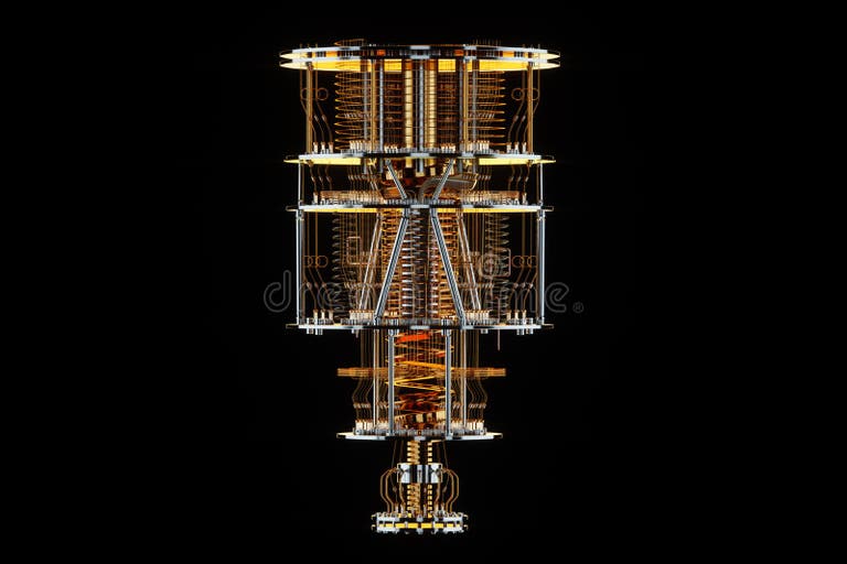Quantum Computer Isolated on Black. Golden Gear, Quantum Computing ...