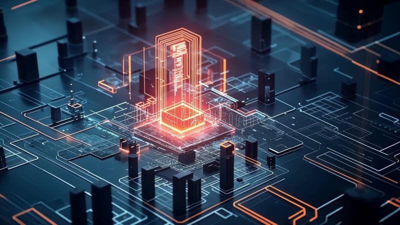 Quantum Computer Processing Data In Complex Circuitry Structure Stock