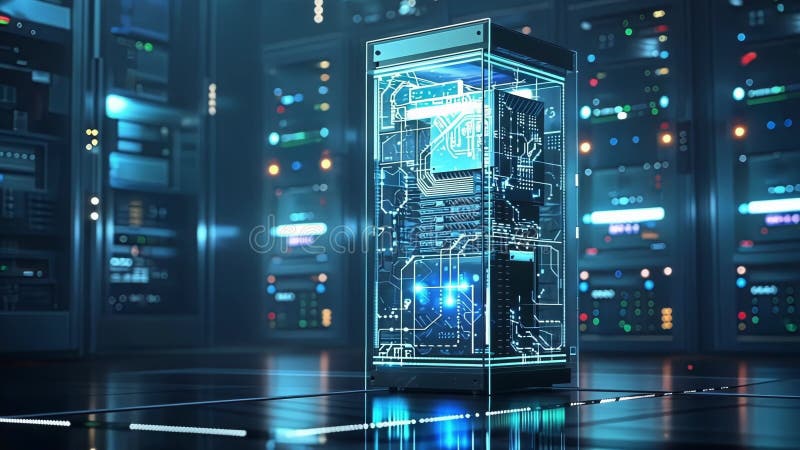 Server Room Network Technology Blinking Lights and Data Processing ...