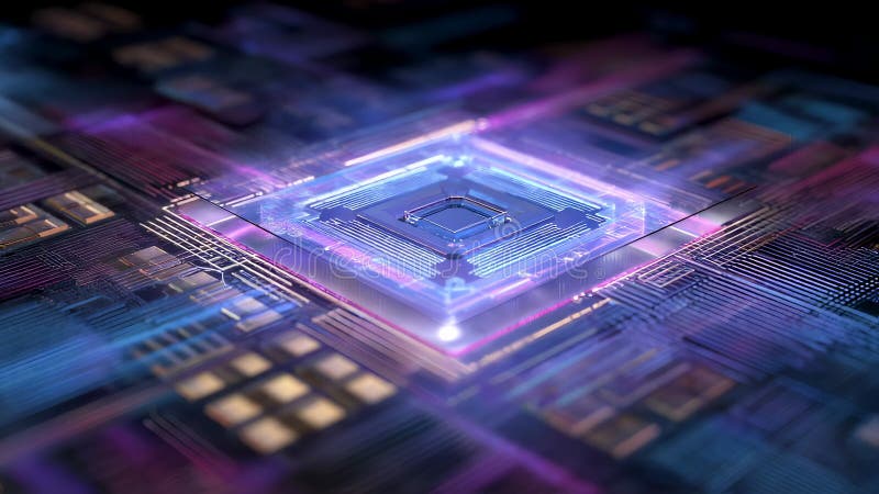 Quantum Computer Processor Performing Complex Calculations, Illuminated by Data Streams Stock ...