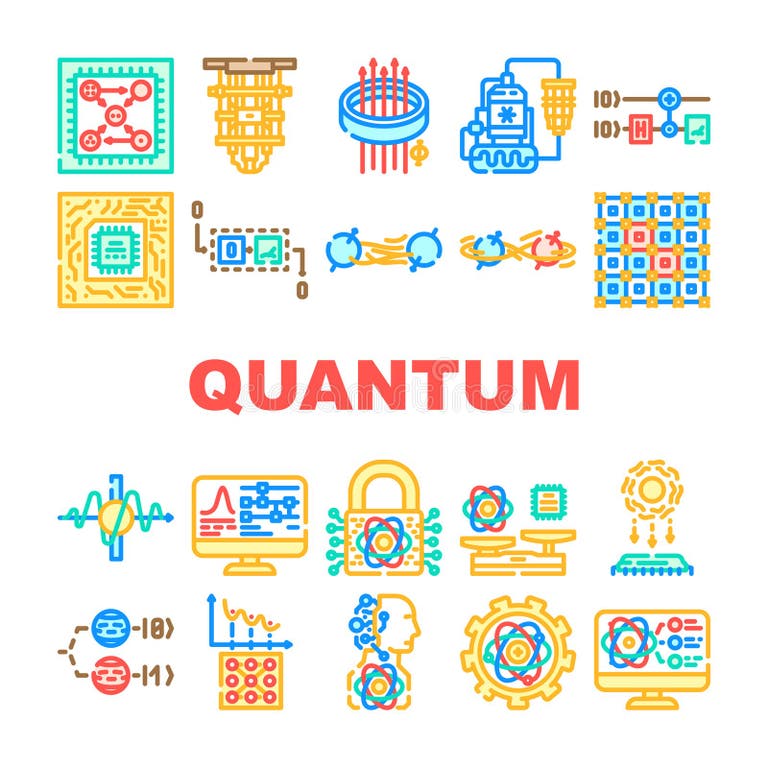 Quantum Computer Qubit Icons Set Vector Stock Illustration - Illustration of gate, annealing ...