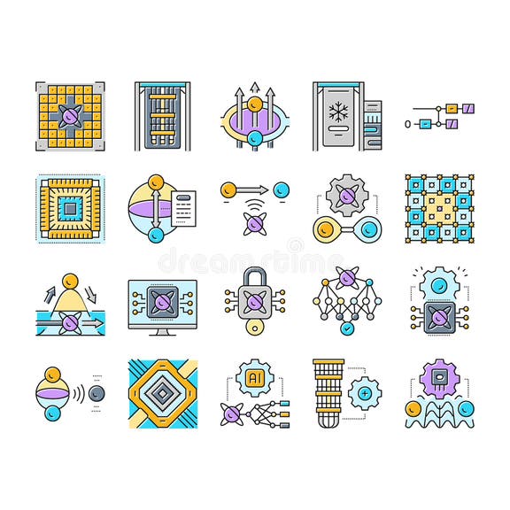 Quantum Computer Qubit Icons Set Vector Stock Illustration ...