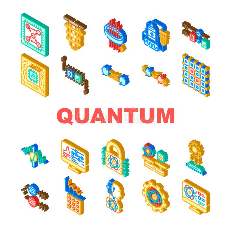 Quantum Computer Qubit Icons Set Vector Stock Illustration - Illustration of icons, annealing ...