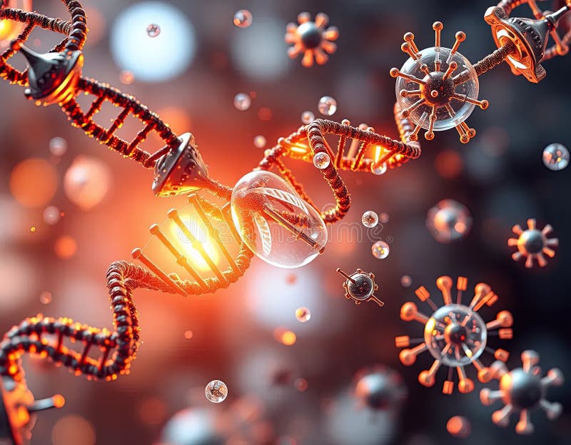 Quantum Computers, Nanotech, and Bioinformatics Linked by Glowing Neural Nets.AI Generated Stock ...