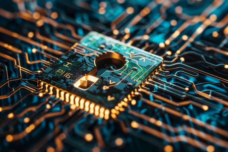 Quantum Computing Chip with Glowing Circuitry Stock Illustration ...