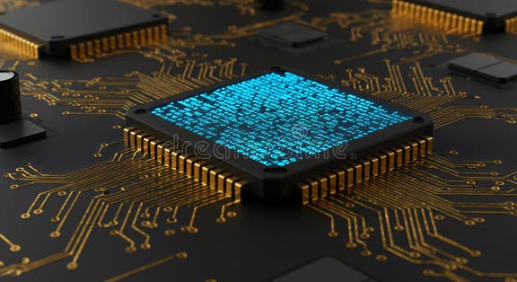 Quantum Computing: Circuit Board with Glowing Blue Binary Code ...