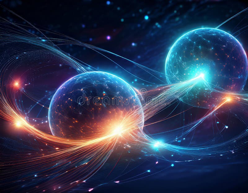Quantum Computing Concept Showing Qubits Interacting With Each Other Stock Illustration