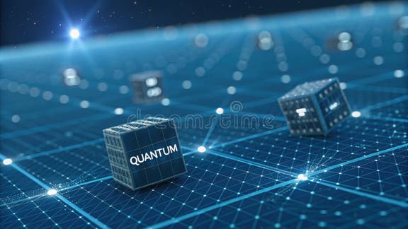 Quantum Computing Cubes of Data Float Across a Network, Representing the Future of Information ...