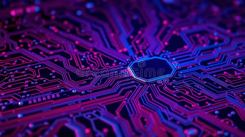 Quantum Computing Electric Circuit Blue Purple Lines Stock Illustration ...