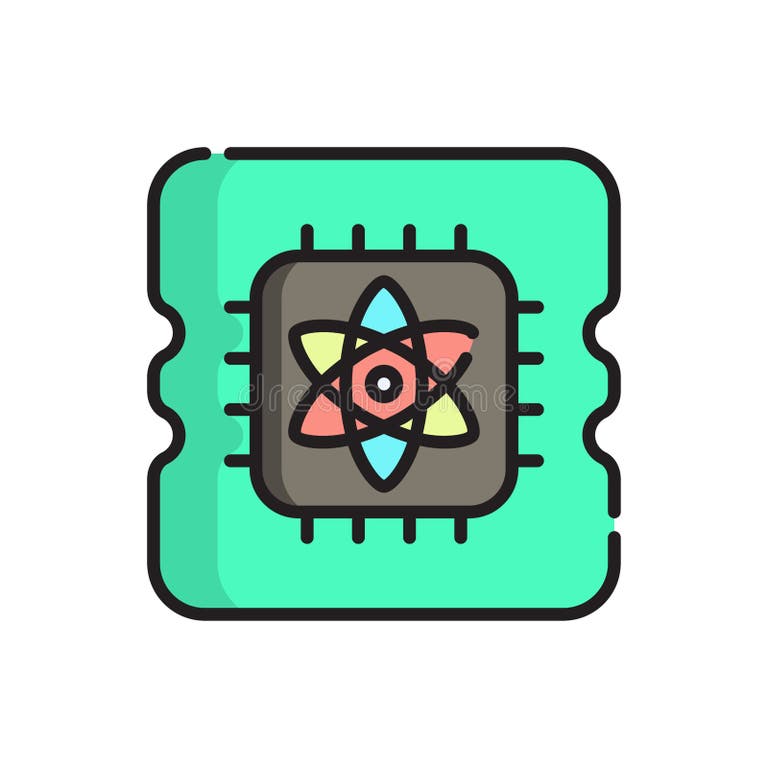 Quantum Computing Icon Vector Illustration. Flat Outline Cartoon ...