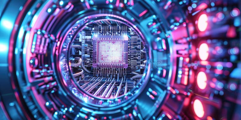 Quantum Computing Machine with Glowing Neon Lights. Digital Artwork ...