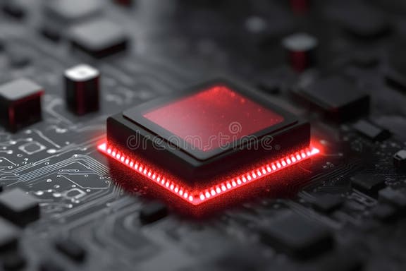 Quantum Computing Processor Performing Complex Calculation with Red Light Effect Stock Photo ...