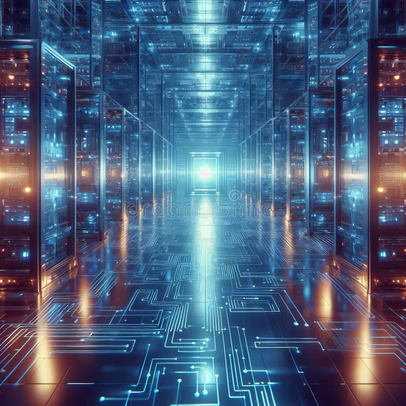 Quantum Computing Room a Room Filled with Futuristic Glowing Qua Stock ...