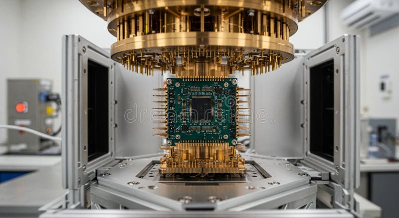 A Quantum Computing Setup Featuring a Central Processing Unit Mounted ...