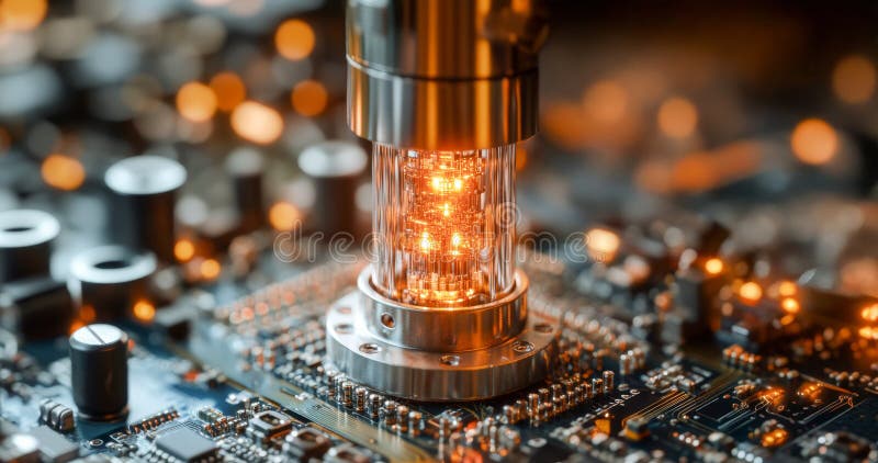Quantum Computing Technology Featuring a Glass Tube and Circuit Board ...