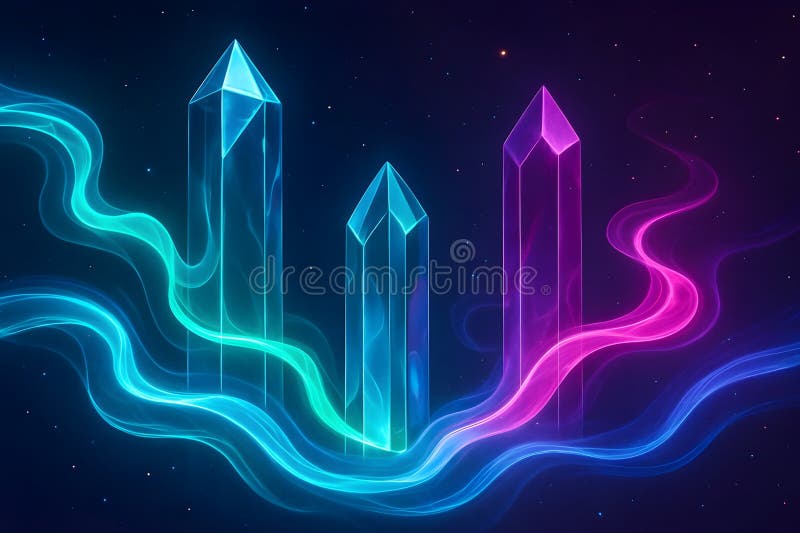 Quantum Crystals with Flowing Energy Streams Stock Illustration ...