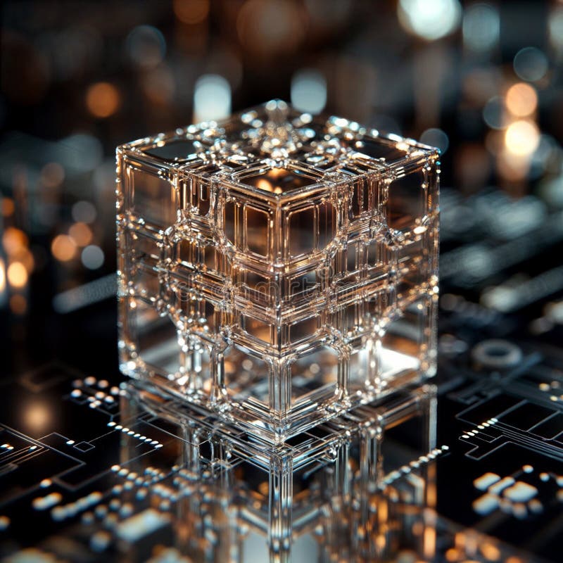 Quantum Cube on Circuit Board, Generative Ai Stock Illustration ...