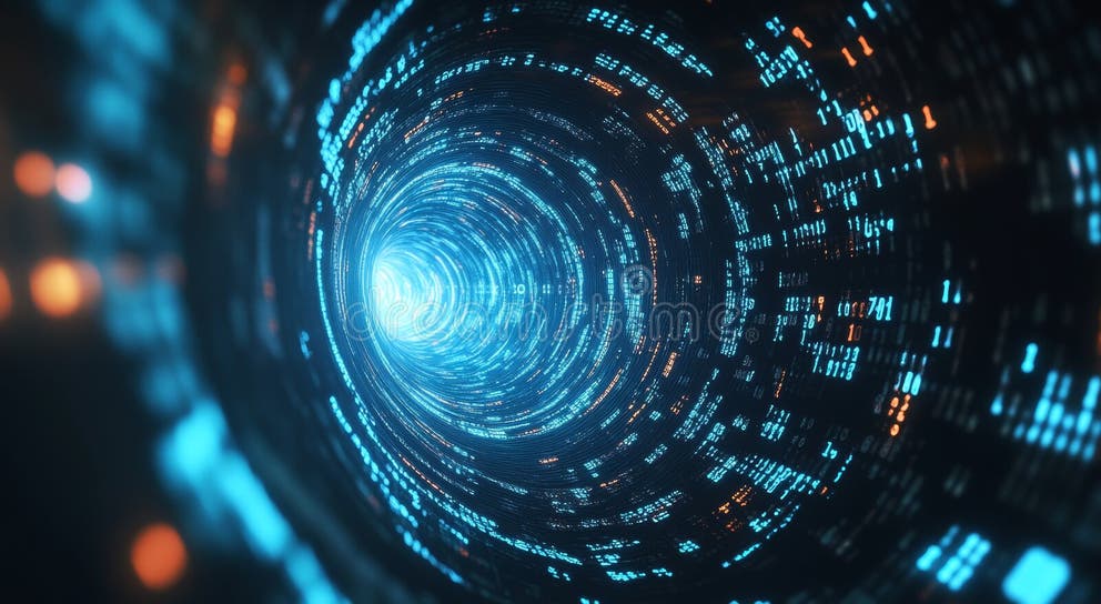 Quantum Data Flow, Green Matrix Tunnel, Cybersecurity, Virtual Space ...