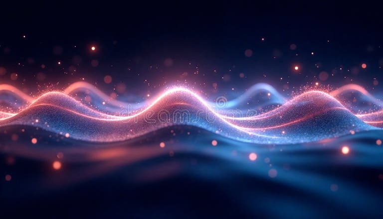 Quantum Energy Wave Abstraction, Radiating Waveforms, Particles, Glowing Nodes, Ripple Effect ...