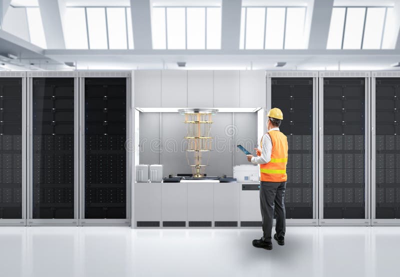 Quantum Engineering Technology with Engineer Develop Quantum Computer Machine Stock Photo ...