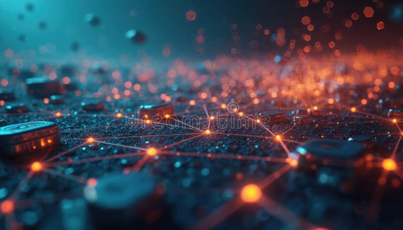 Quantum Entanglement Abstract Illustration. Floating Qubits Connected ...