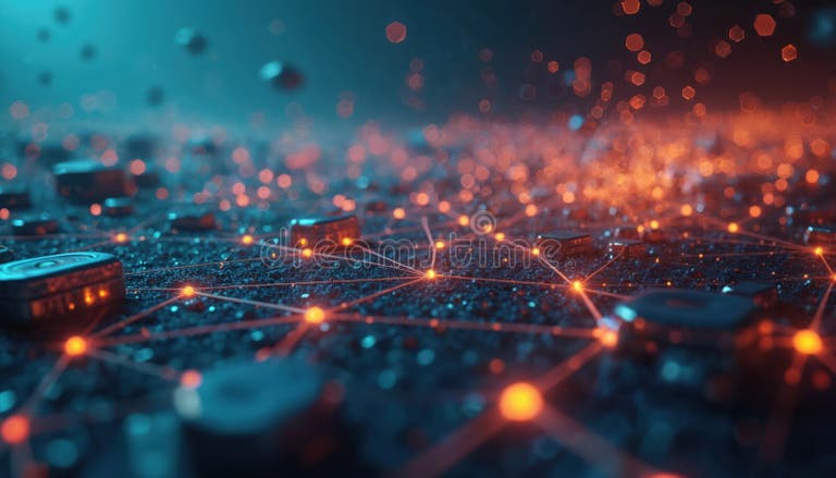 Quantum Entanglement Abstract Illustration. Floating Qubits Connected ...