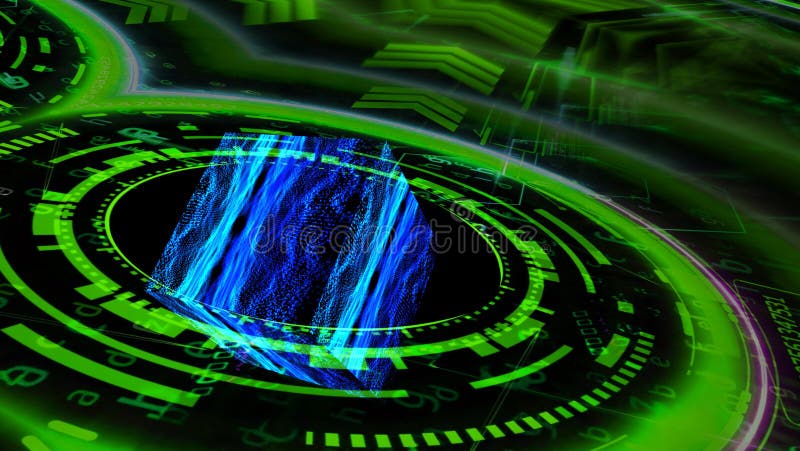 Quantum Futuristic Technology Computer Green Ring with Digital Cube ...