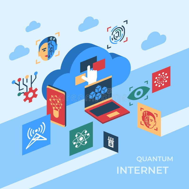 Quantum Internet Technology Icons Stock Illustration - Illustration of ...