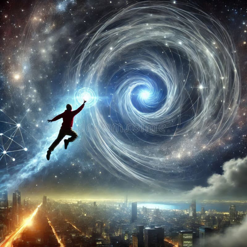 Quantum Leap a Person Jumping through Time and Space with a Swir Stock ...