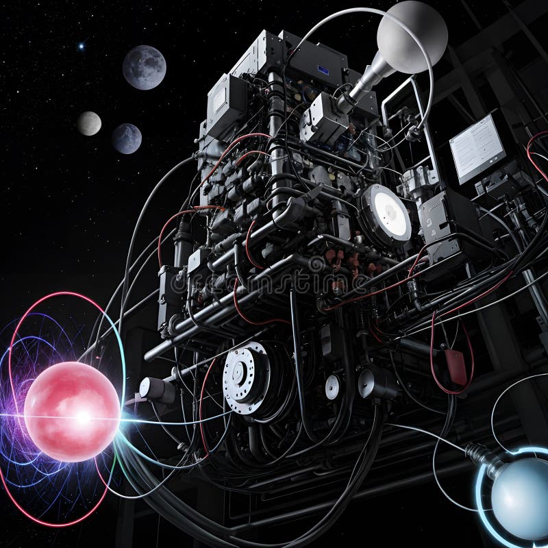 A Quantum Machine with Many Lights and Wires. Stock Illustration ...