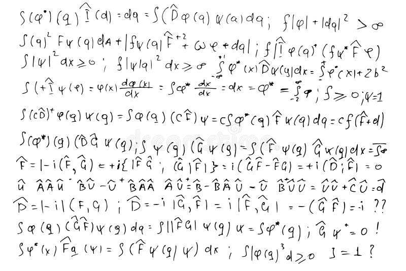 Quantum Mechanics. Scientific Formulas and Expressions. Written by Hand ...