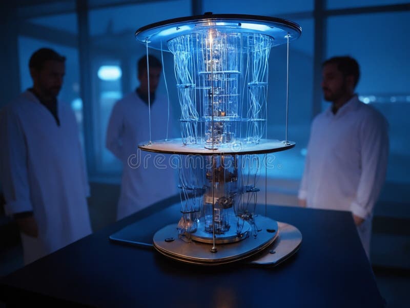 Quantum PC on Blue in Futuristic Lab Stock Illustration - Illustration ...