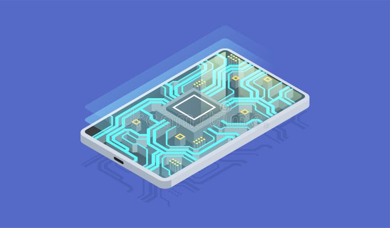 Quantum Phone, Big Data Processing, Database Concept. Digital Chip ...