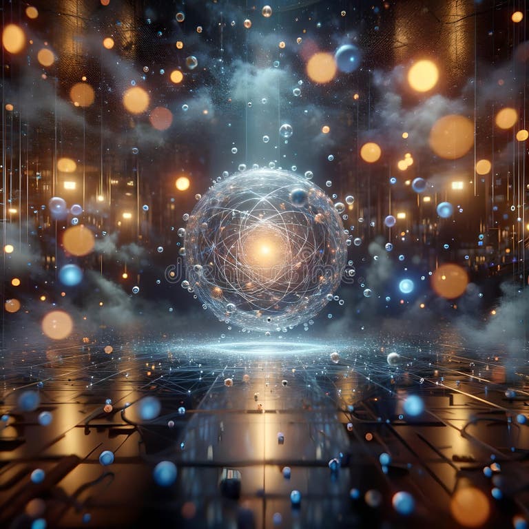 Quantum Physics Concept of Atoms Interactions Stock Illustration ...