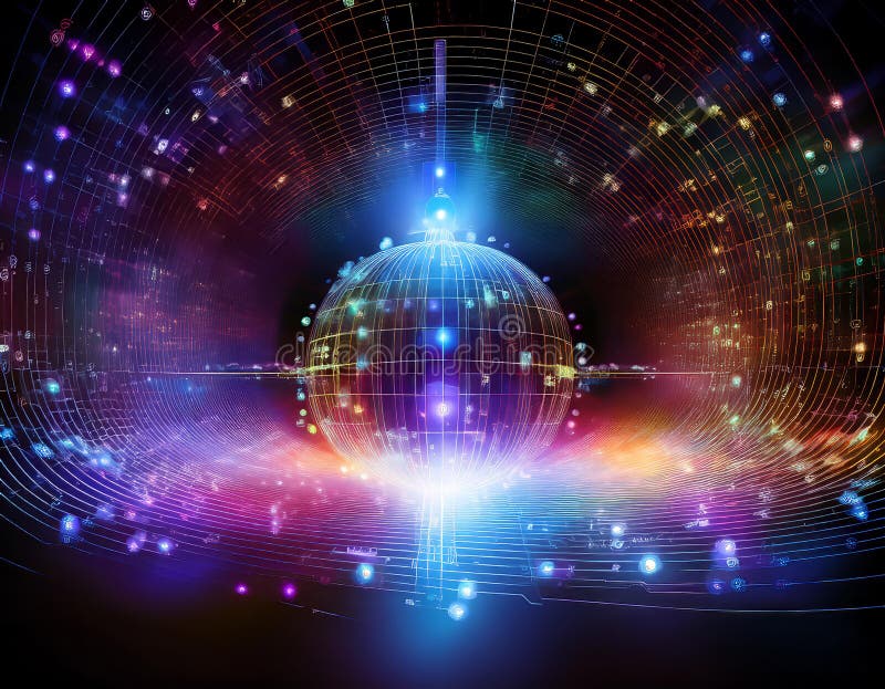 Quantum Processing Sphere Emitting Streams of Light Particles Stock ...