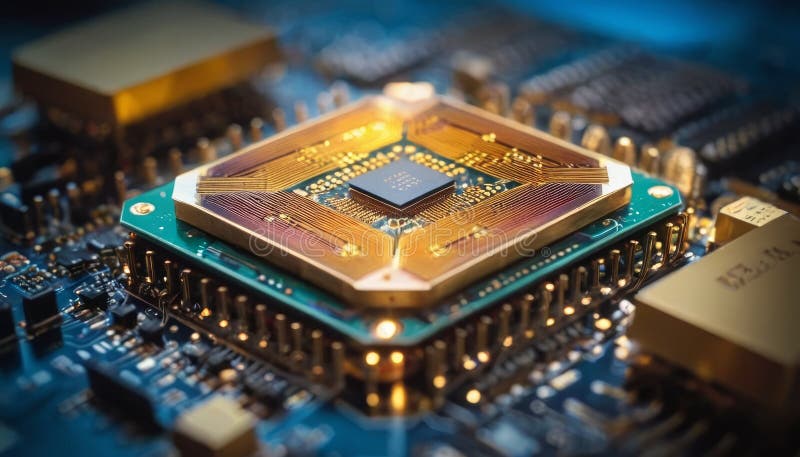 Quantum Processor Chip Close-Up Stock Illustration - Illustration of ...