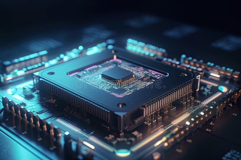 Quantum Processor on Circuit Board. Generative AI Stock Illustration ...