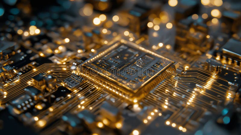 Quantum Processor with Complex Design Stock Image - Image of gold ...
