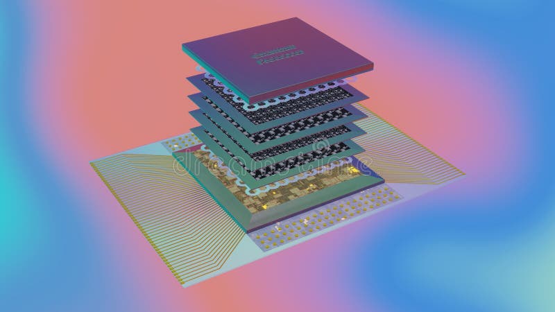 Quantum Processor Concept with Quantum Qubits Circuit Board Made of ...