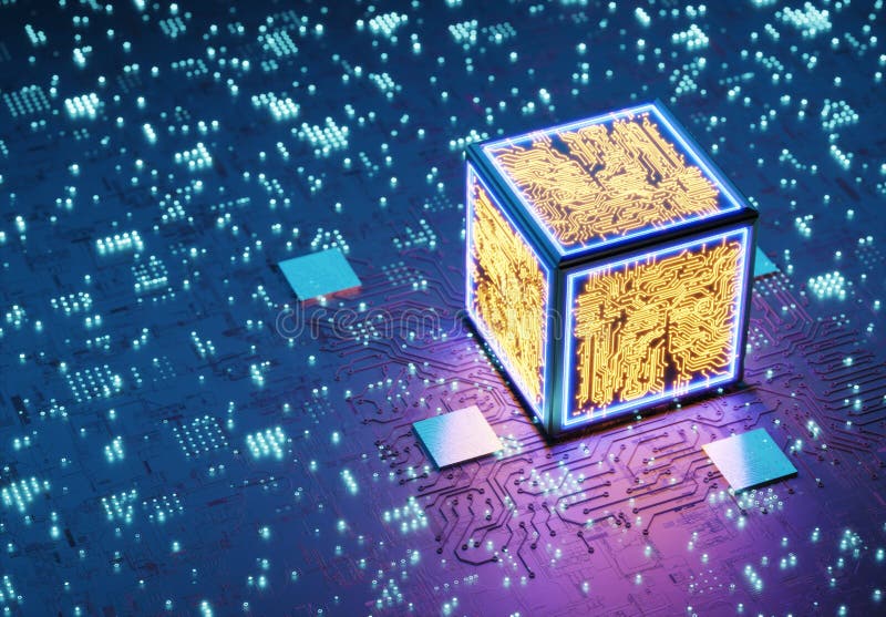 Quantum Processor. Conceptual Central Processing Unit. Neural Network ...