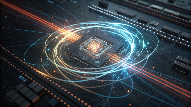 Quantum Processor Core Glows, Surrounded by Dynamic Energy Streams. a ...