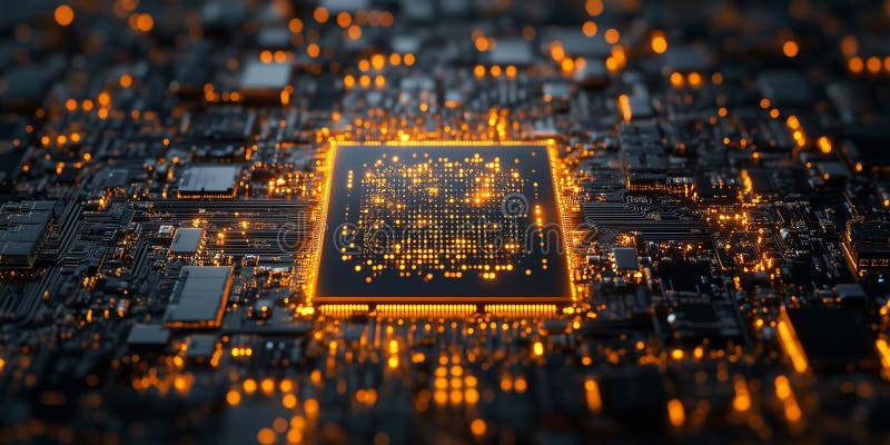 Quantum Computing Processor Performing Complex Calculations with Glowing Circuits Copy Space ...